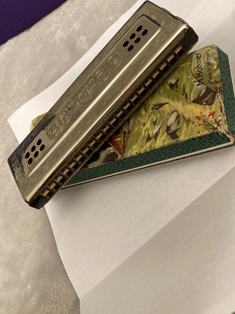 Vintage H Hohner the Echo Harp German Harmonica 80 Note Holes, Bell ...