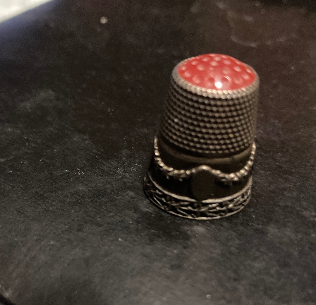 Antique Silver Enamel Victorian Thimble Red Top Enamel Marked 800 ...