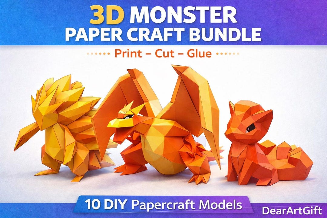 3D Monster Paper Craft Bundle | Printable Low Poly Papercraft | Cut ...