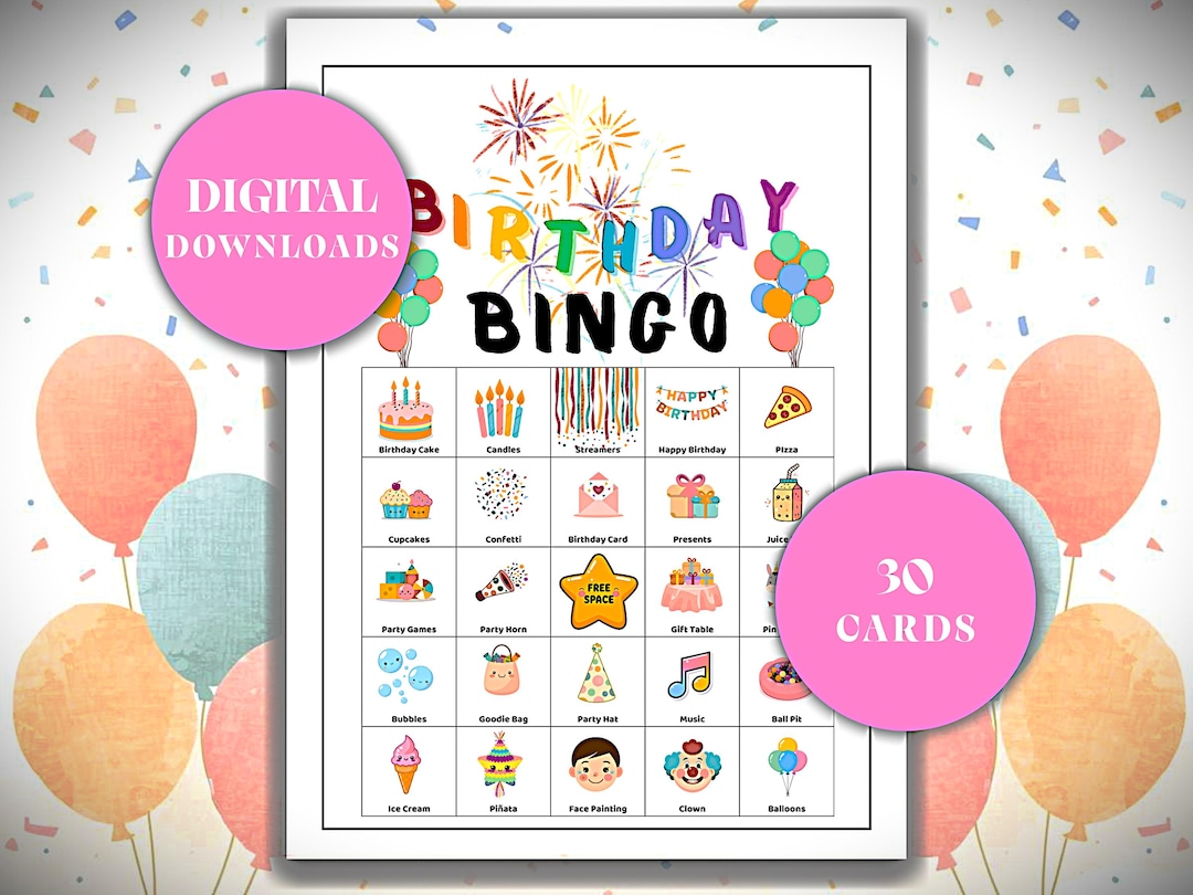 Kids Birthday Party Bingo Game | 30 Unique Cards (digital Download ...