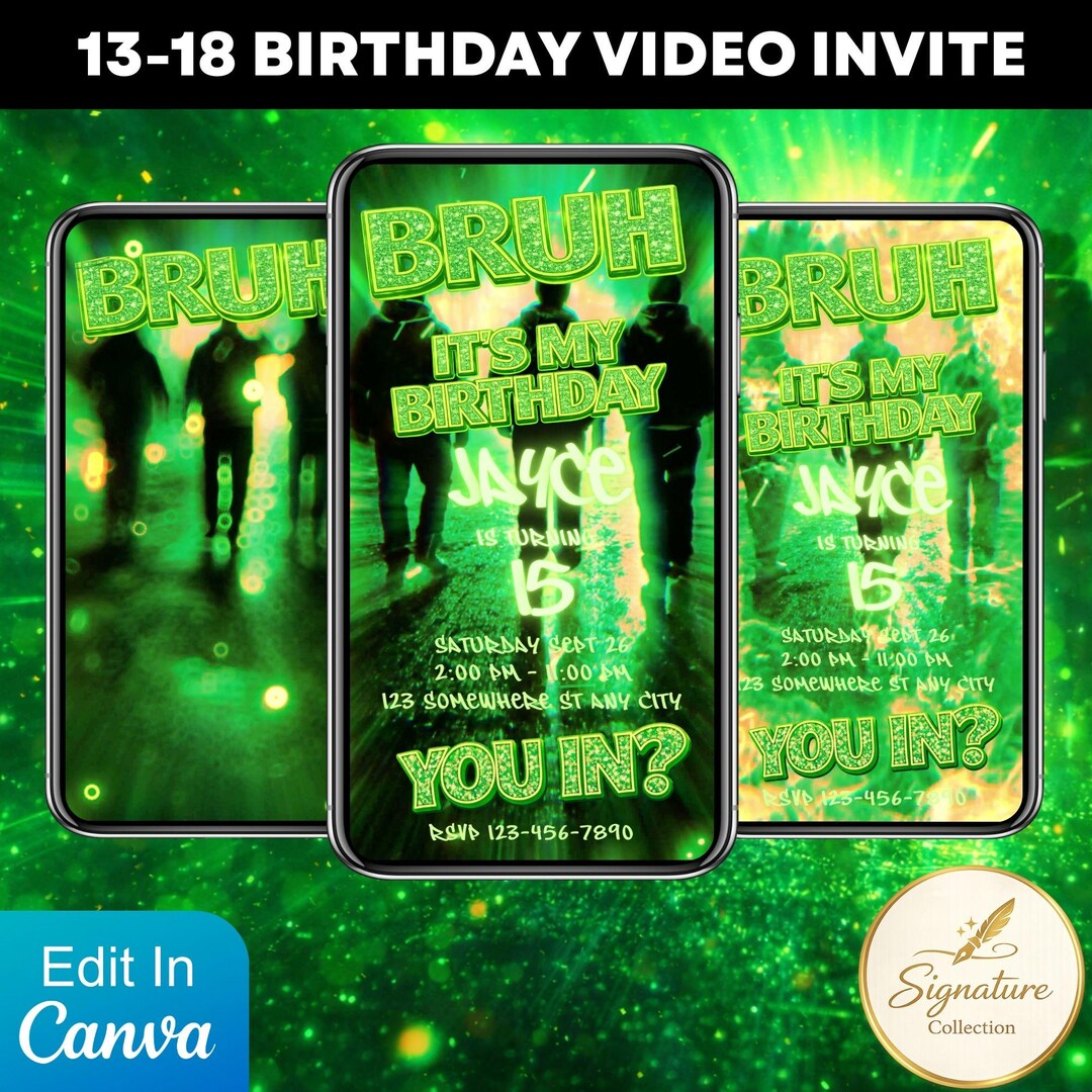 Neon Green Bruh Birthday Invitation, Electric Lime Video Invite ...