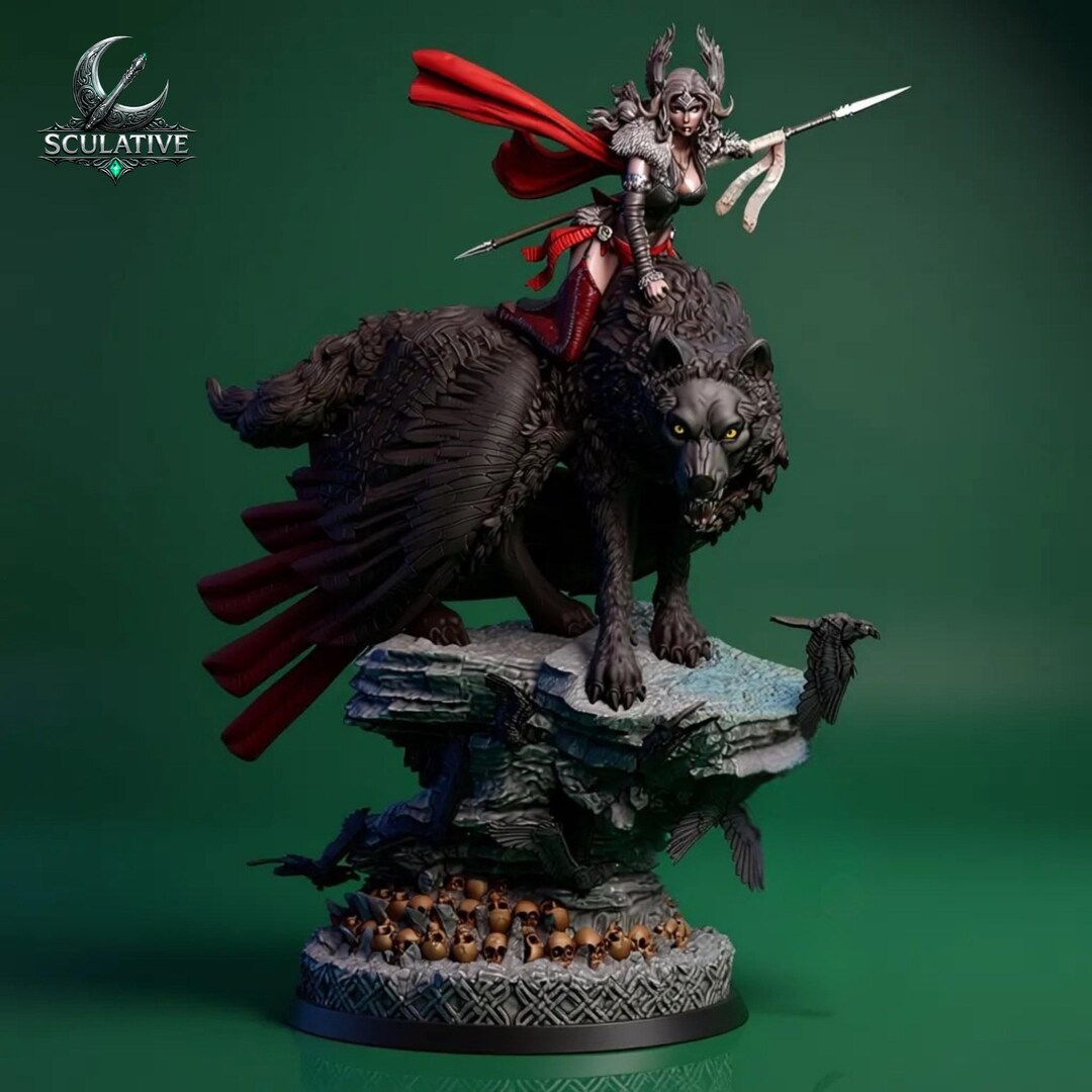 Nordic Valkyrie Rider STL Figure | Mythic Female Warrior on Beast ...