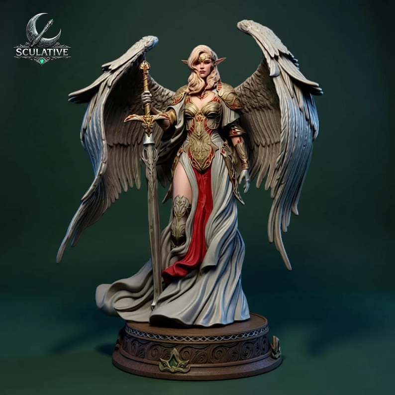 Elf Valkyrie Angel STL Statue | Winged Fantasy Elf Warrior | 1:6 Scale ...