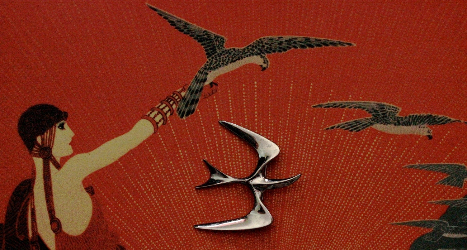 Modern Art Deco Shining Silver Bird in Flight Brooch Pin - Etsy