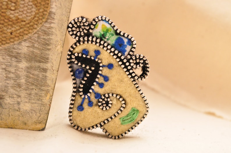 Yellow Artisan Brooch Pin Zipper Jewelry Unique Felt Brooch Whimsical ...
