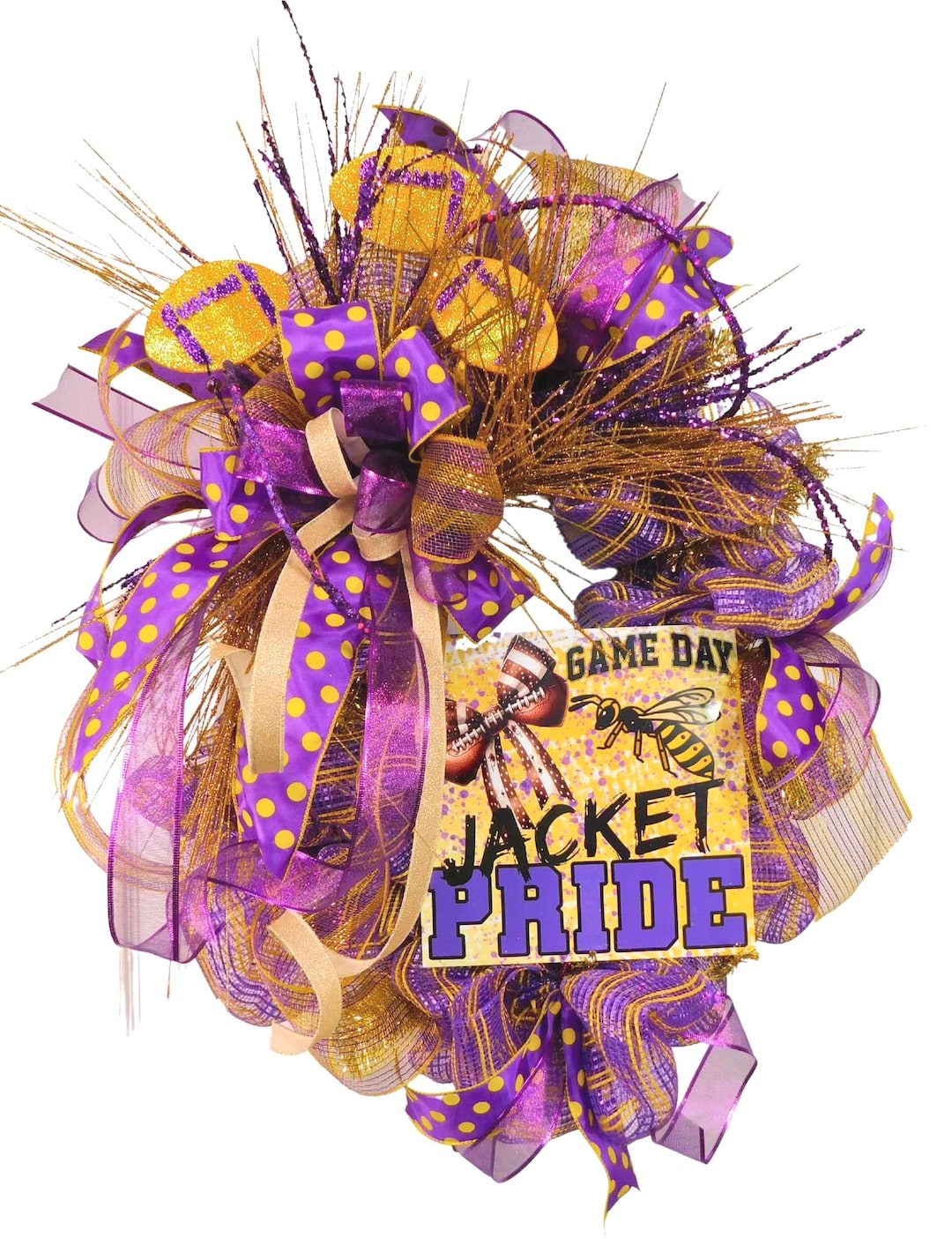 Game Day Wreath – Yellow Jacket Pride Football Door Decor With Purple ...