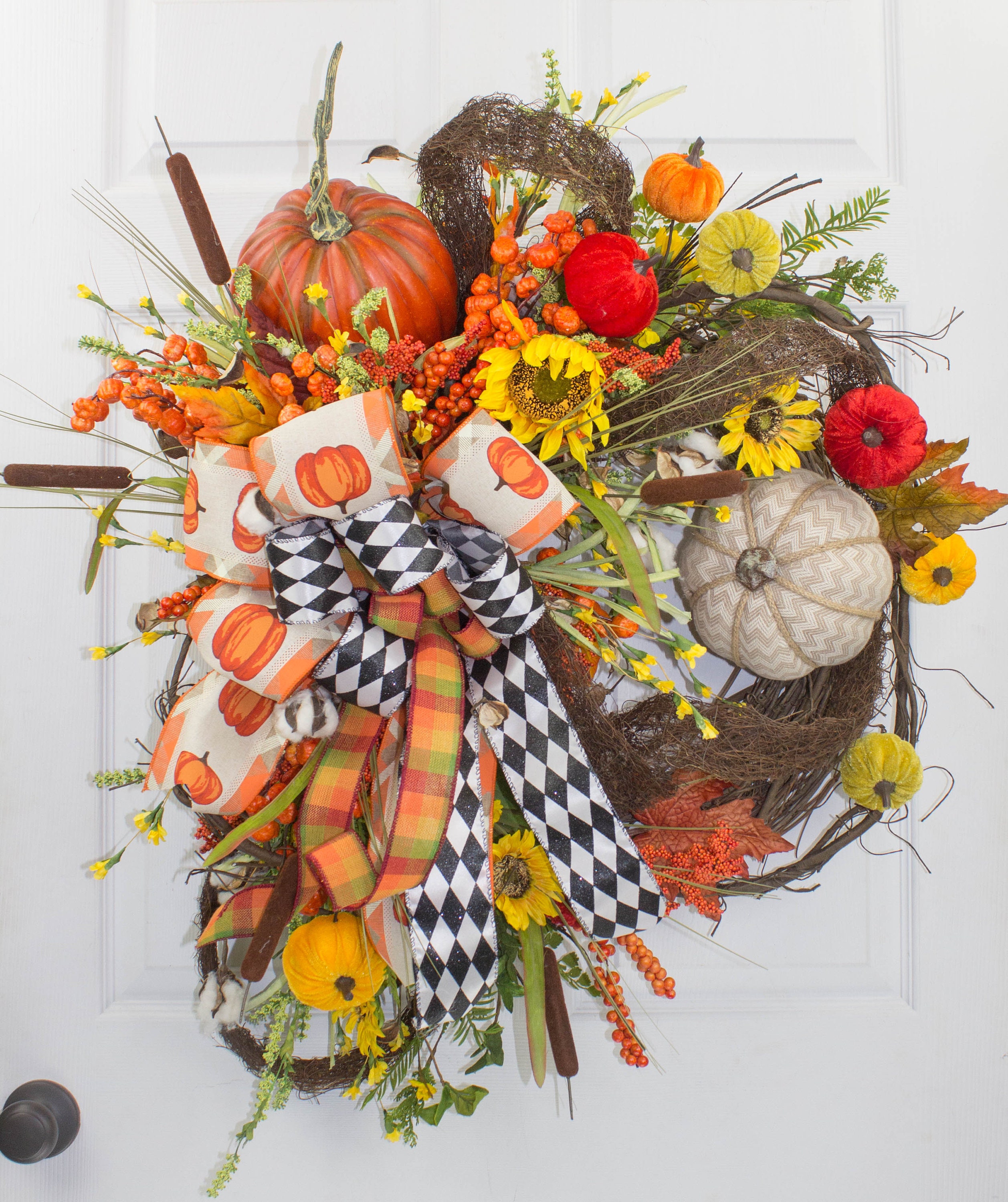 Fall Pumpkin Wreath, Fall Decor Wreath, Front Door Grapevine Wreath ...