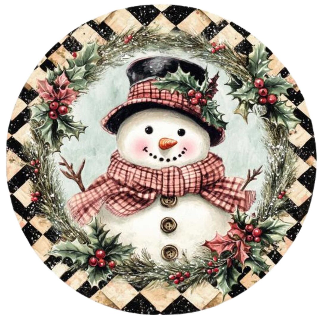 Vintage Snowman Christmas Wreath Sign - Rustic Holiday Decor ...