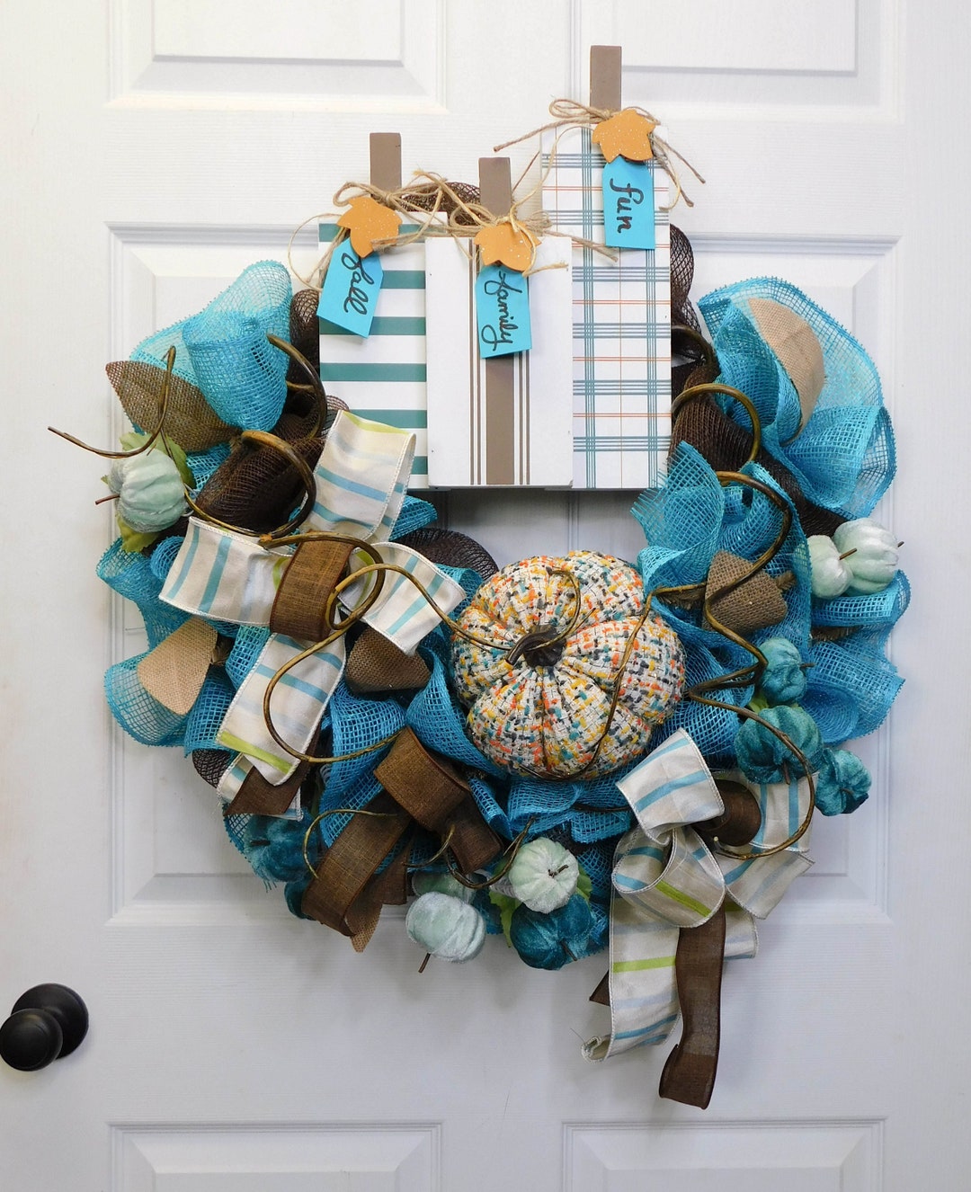 Fall Family Fun Wreath, Teal Fall Wreath, Modern Farmhouse Wreath - Etsy