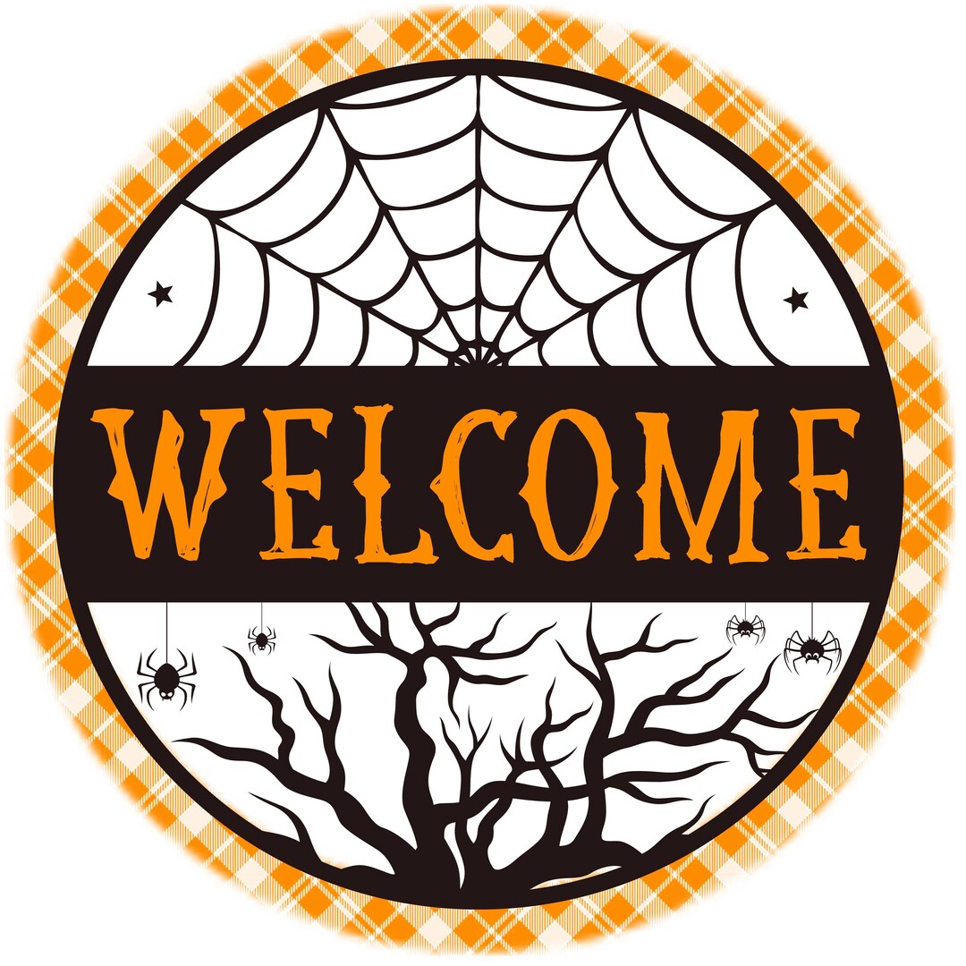 Halloween Spider Web Welcome Sublimated Round Wreath Sign, Spider Web ...