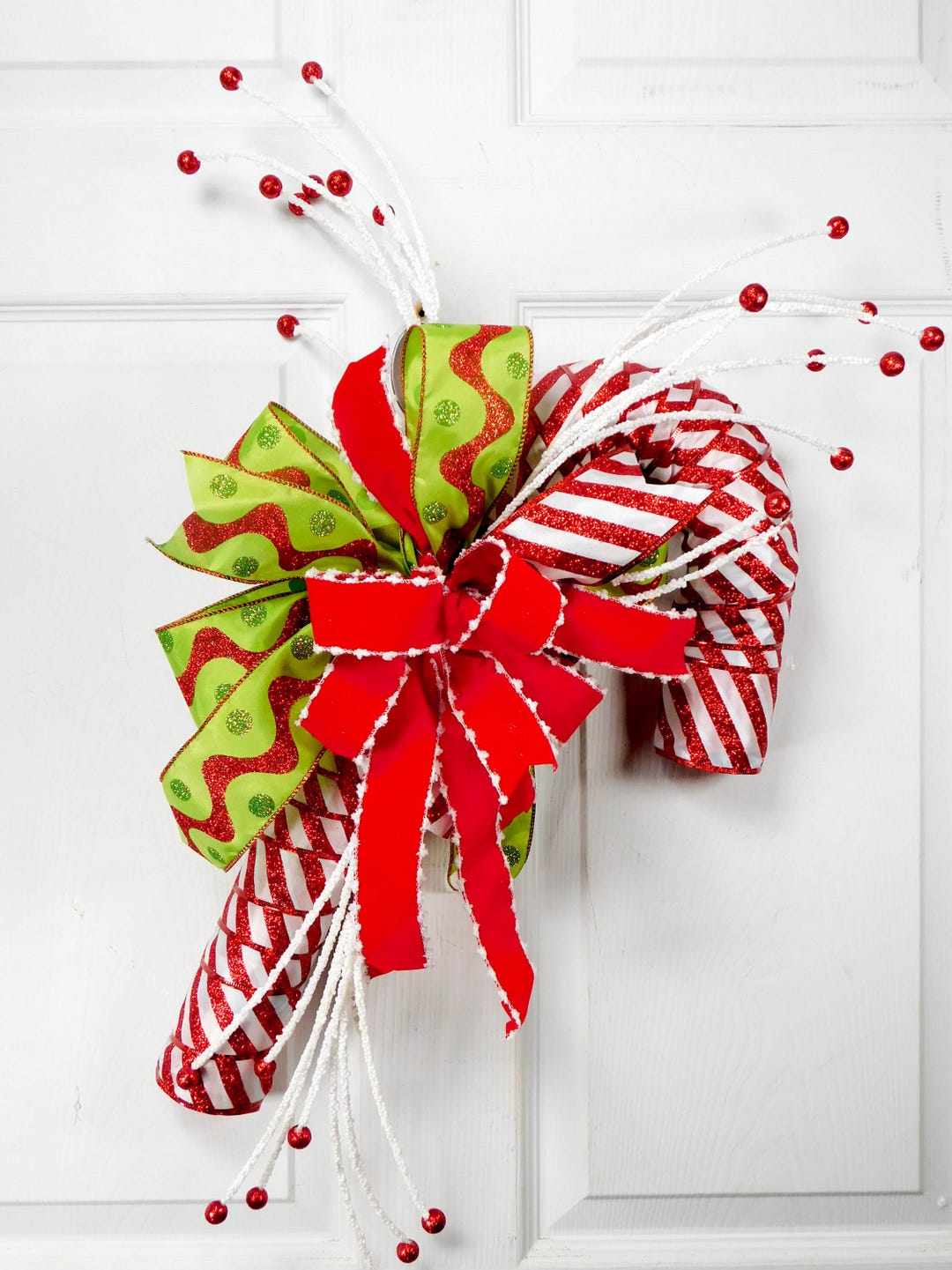 Peppermint Candy Cane Door Hanger - Festive Christmas Decor With Bows ...