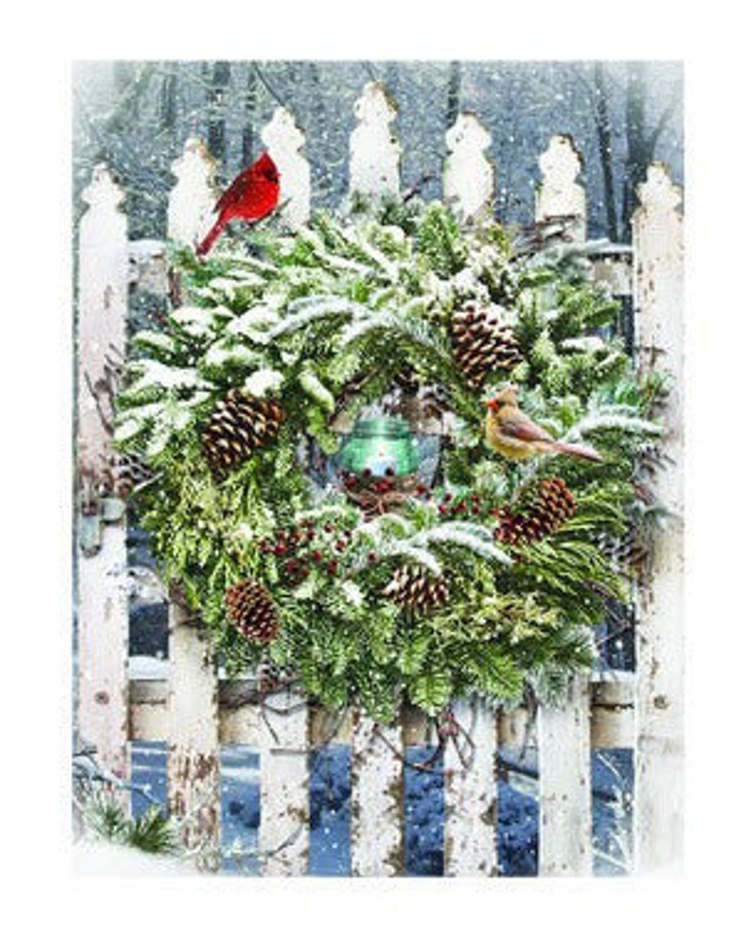 Lighted Winter Garden Gate, Christmas Cardinal Canvas - Etsy