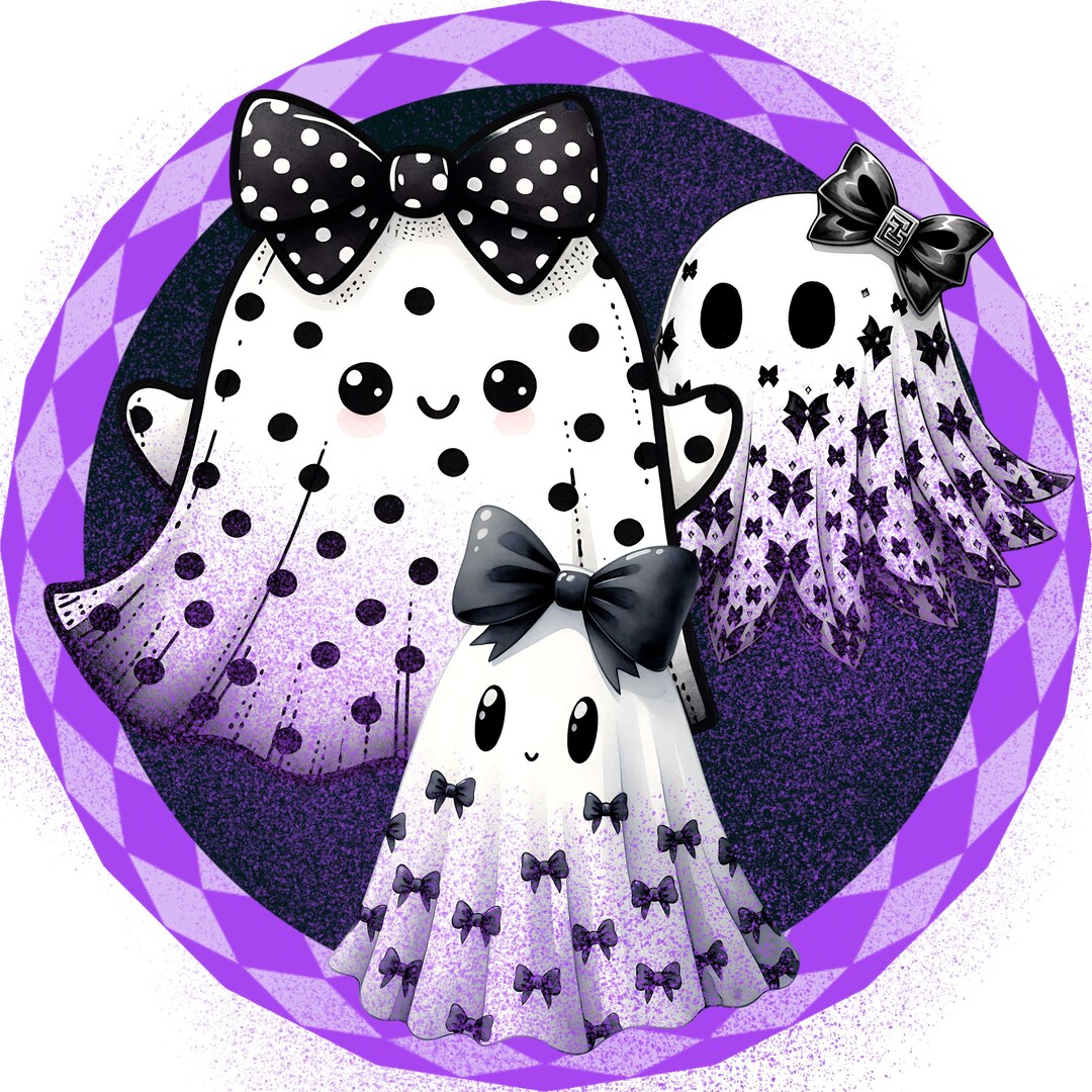 Polka Dot Ghost Trio Round Wreath Sign - Cute Halloween Decor ...