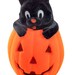 Flocked Black Cat on Jack-o-lantern, Glitterville Black Cat on Pumpkin ...