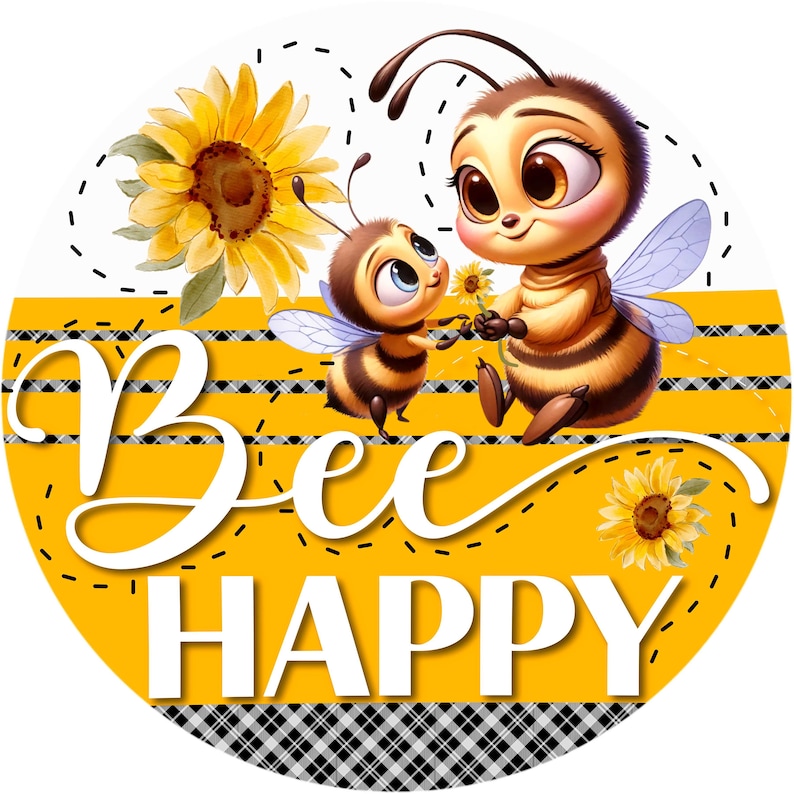 Bee Happy Wreath Sign With Bees and Sunflowers - Etsy
