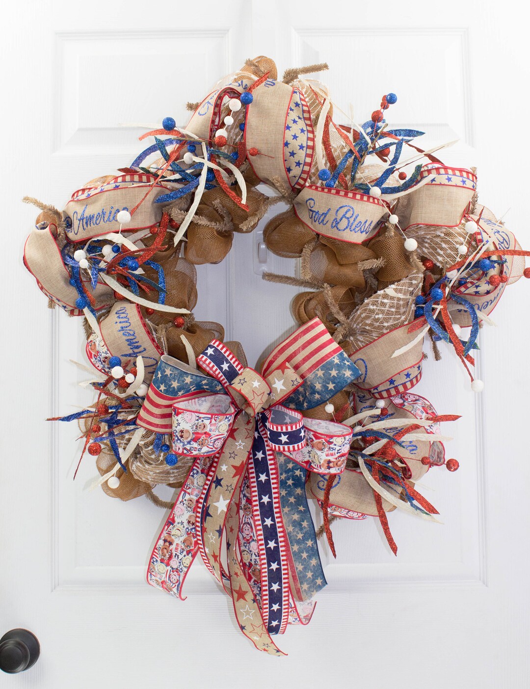 Patriotic Star Wreath Red White Blue Wreath Front Door - Etsy