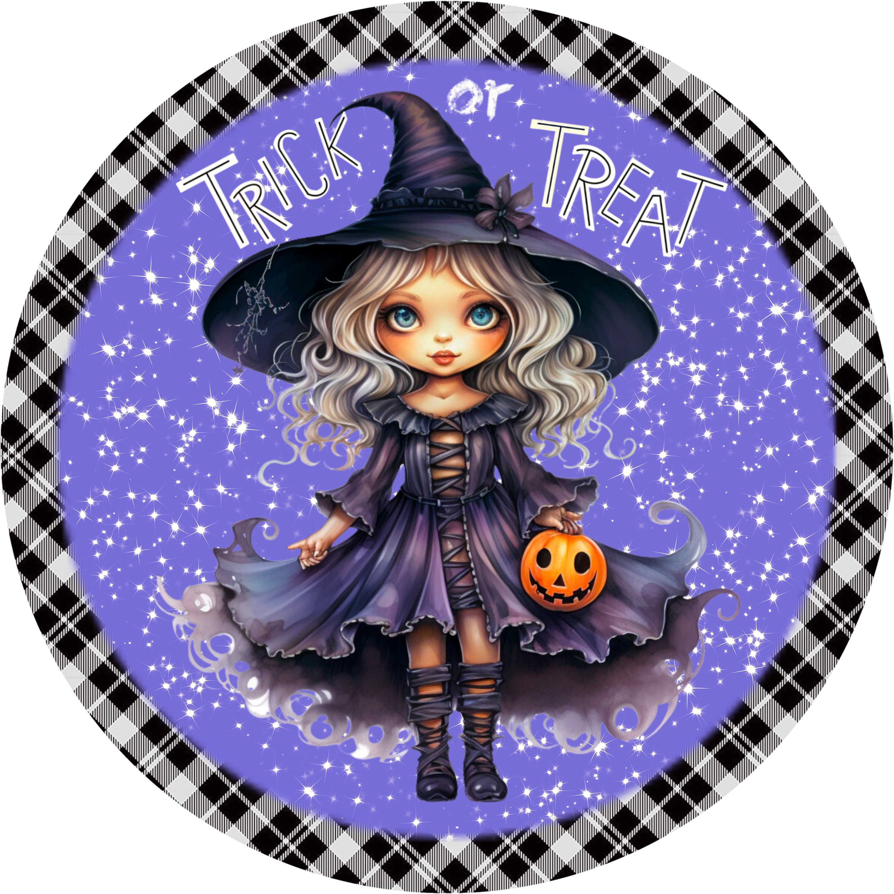 Halloween Trick or Treater Witchy Girl Sublimated Round Sign, Cute ...