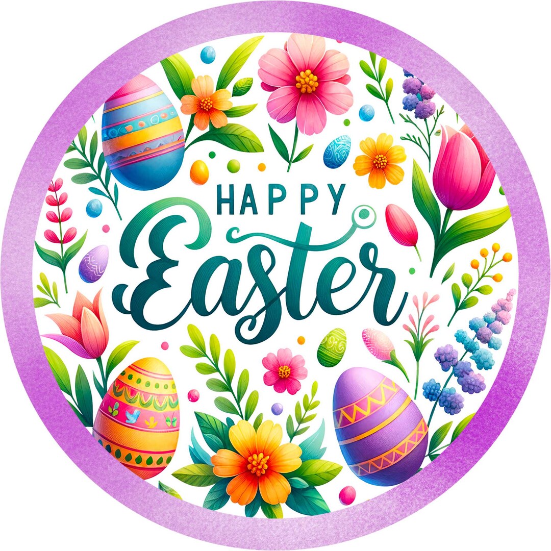 Happy Easter Floral Sign With Eggs - 10” or 11.75” Round Spring Wreath ...