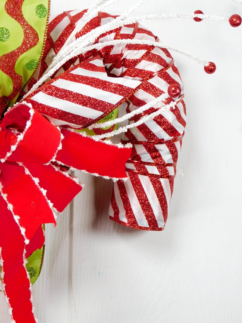 Peppermint Candy Cane Door Hanger - Festive Christmas Decor With Bows ...