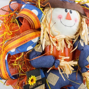 Happy Fall Scarecrow Wreath With Orange and Blue Deco Mesh - Autumn ...