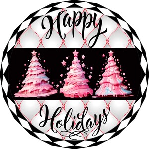 Pink Dripping Christmas Trees Wreath Sign - Modern Holiday Decor, Metal ...