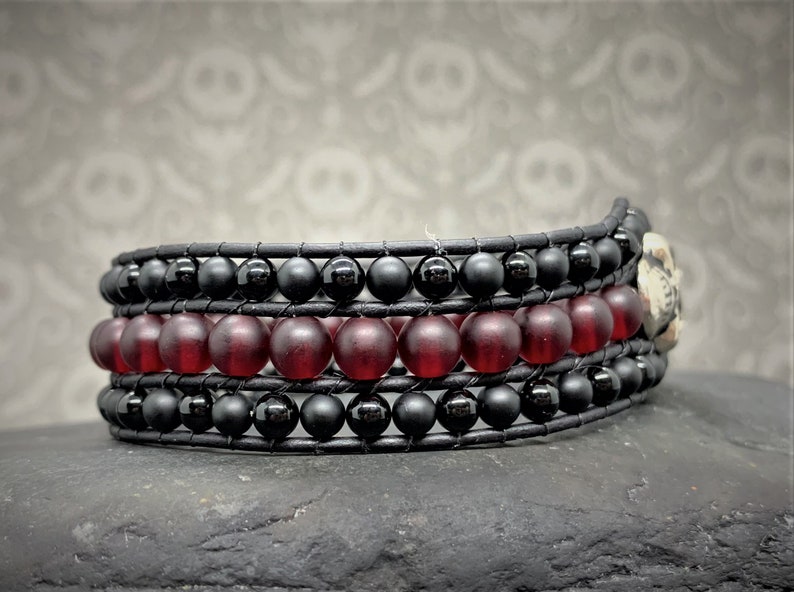 Skull Face Skull Cuff Bracelet Beaded Leather Cuff Bracelet - Etsy