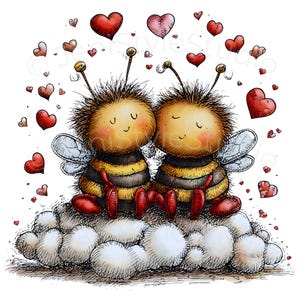 Valentine Bee Clipart Set, Whimsical Love, Hearts (digital Download) - Etsy