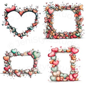 Whimsical Valentine Frames Clipart, Hand-drawn Style Heart Borders PNG ...