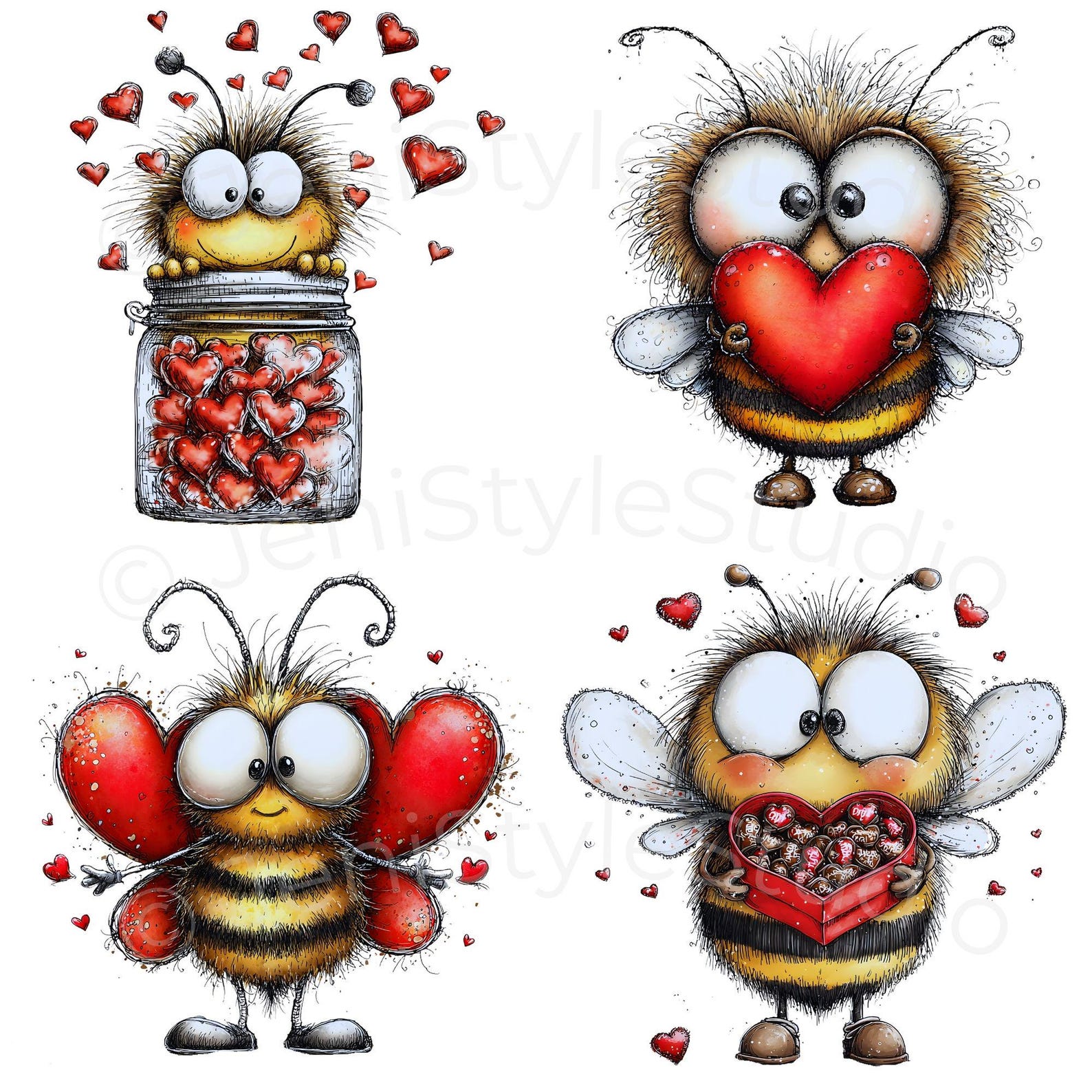 Valentine Bee Clipart Set, Whimsical Love, Hearts (digital Download) - Etsy