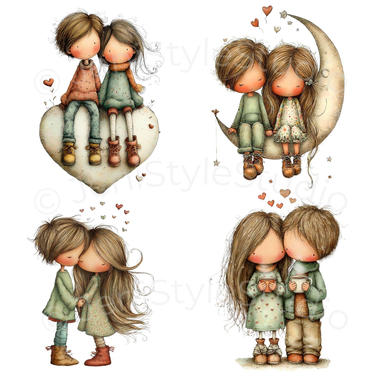 28 Whimsical Valentine Couple Clipart, Romantic Storybook Love ...