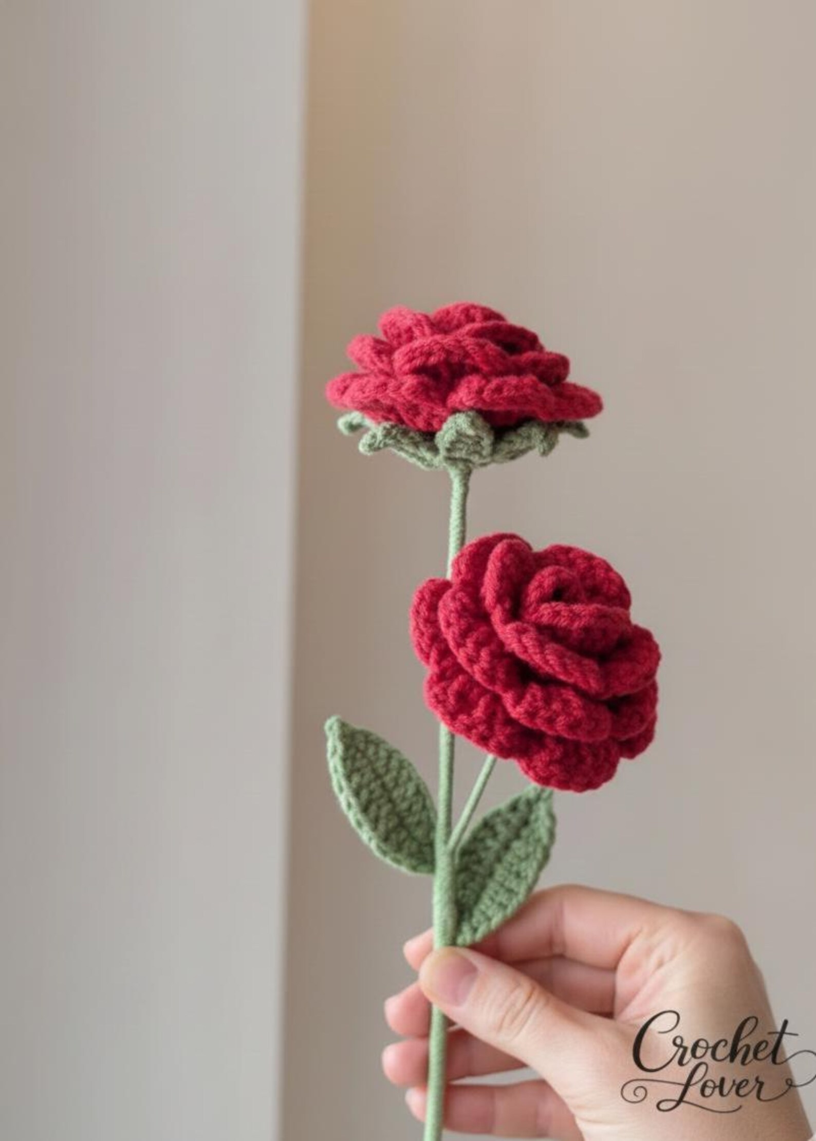 Red Crochet Rose Flower, Handmade Wool Knitted Eternal Rose, Crochet ...