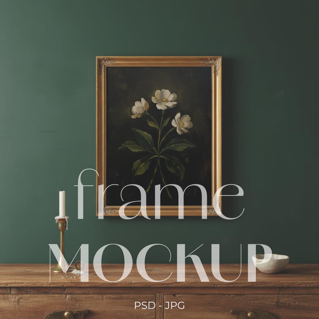 Dark Academia Frame Mockup, 3:4 Ratio Vintage Gold Frame Mock Up ...