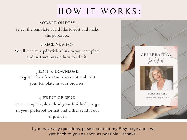 Floral Funeral Program Editable Template: Elegant Memorial Service ...