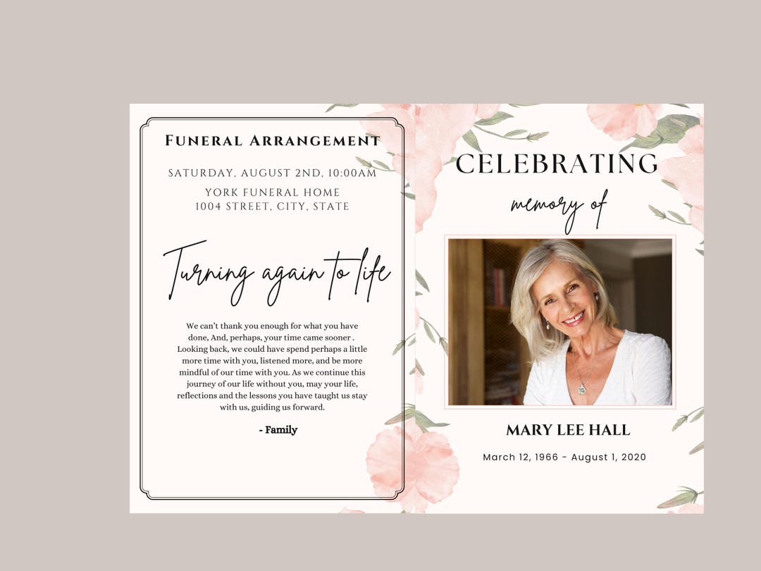 Floral Funeral Program Editable Template: Elegant Memorial Service ...