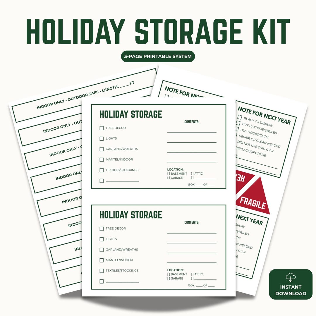 Holiday Storage Bin Labels, Christmas Decoration Organization System ...