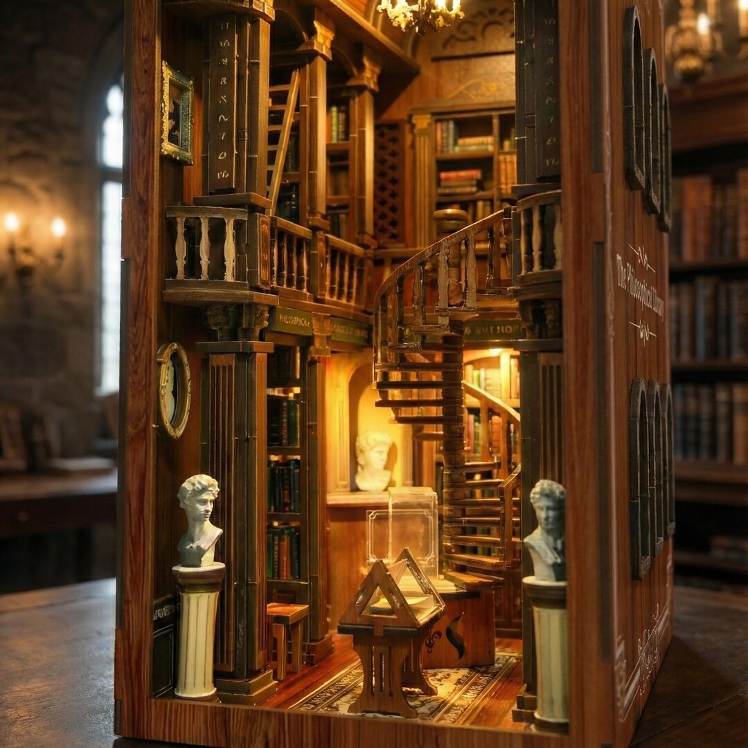 Philosophical Library DIY Book Nook Kit – Wooden 3D Bookend Cabin ...