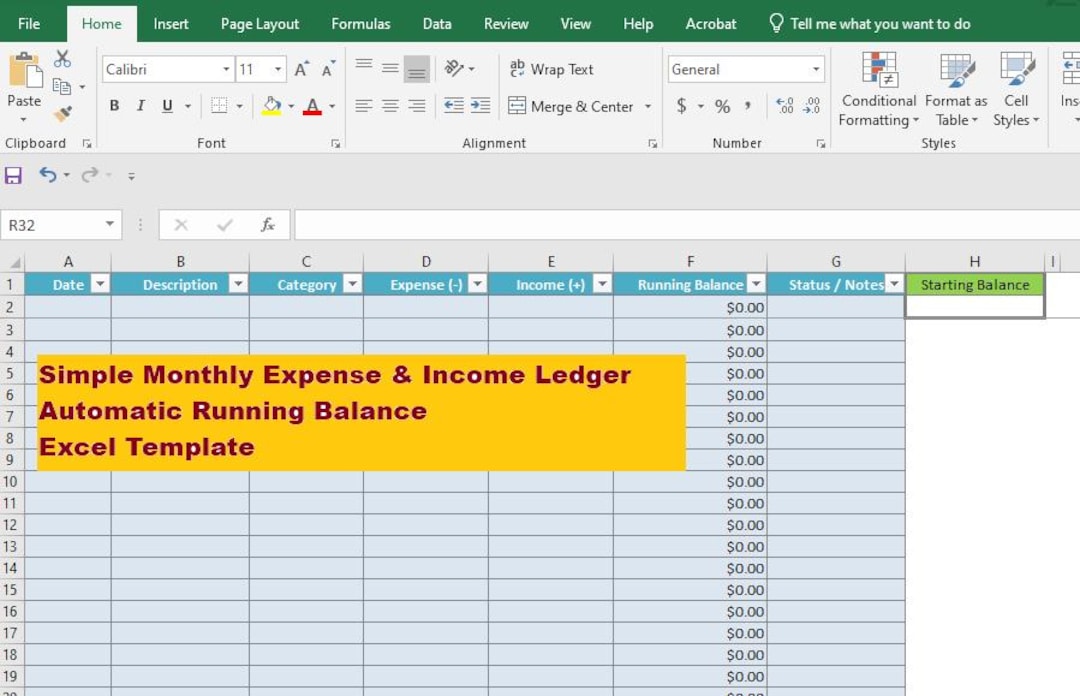 Simple Expense & Income Ledger Excel Template | Monthly Budget ...