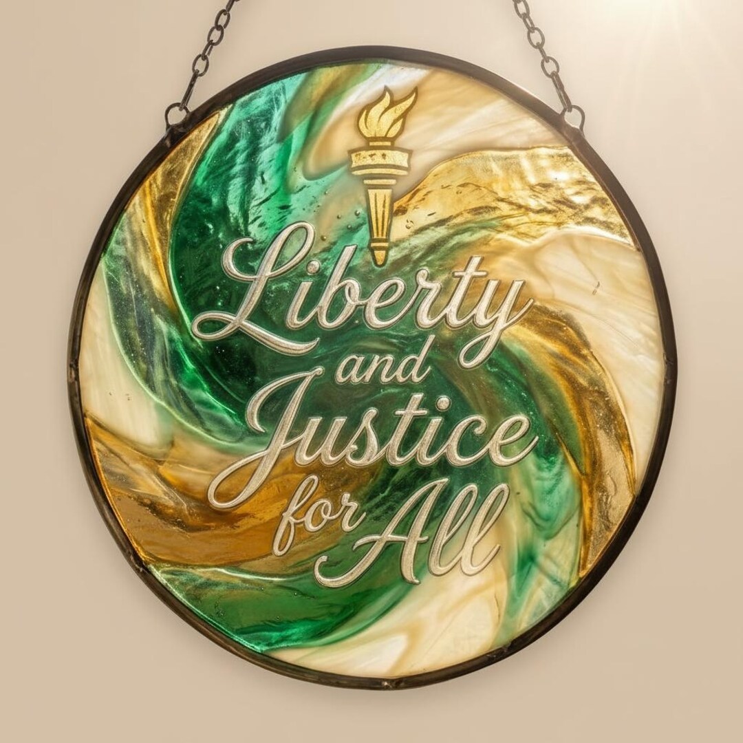 Liberty and Justice Stained Glass, Patriotic Window Hanging, Statue of ...