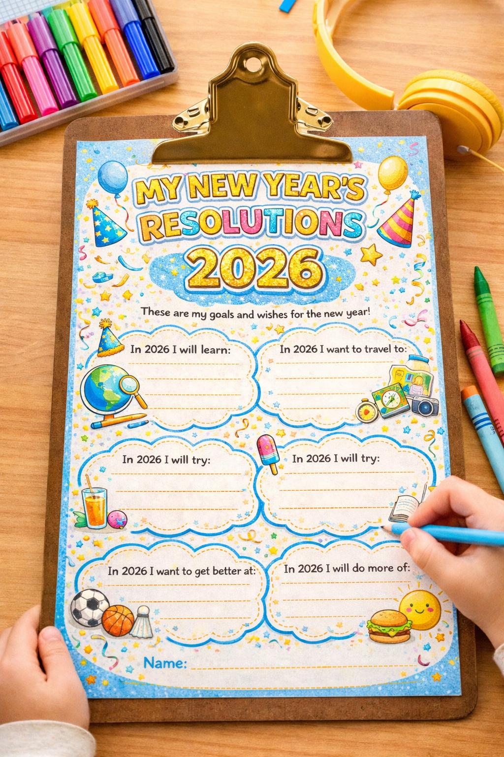 Kids New Year Resolution Worksheet 2026 Fun Printable Goal Setting ...