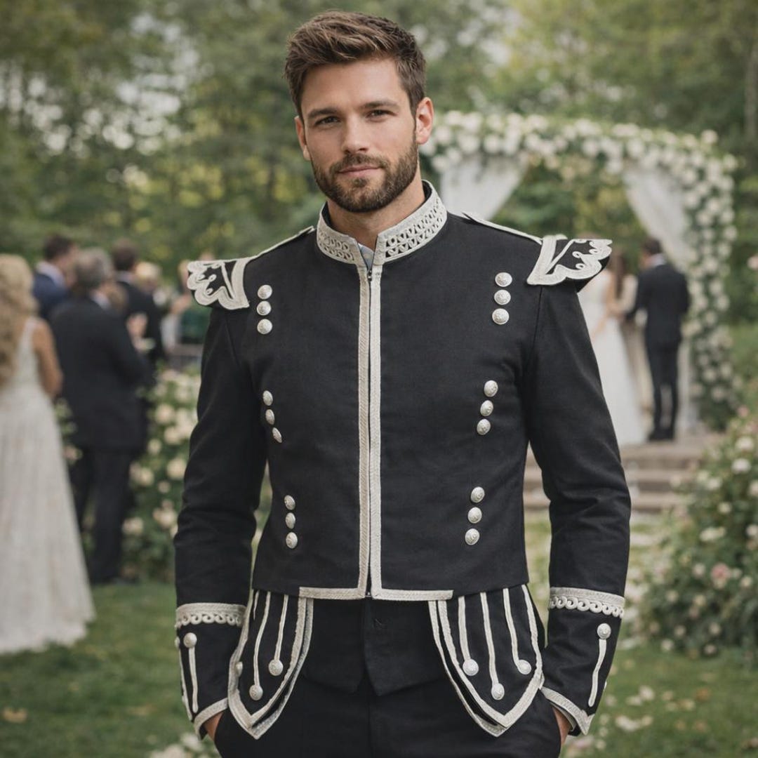 Black Melton Wool Doublet Jacket – Scottish Military Bagpiper & Drummer ...