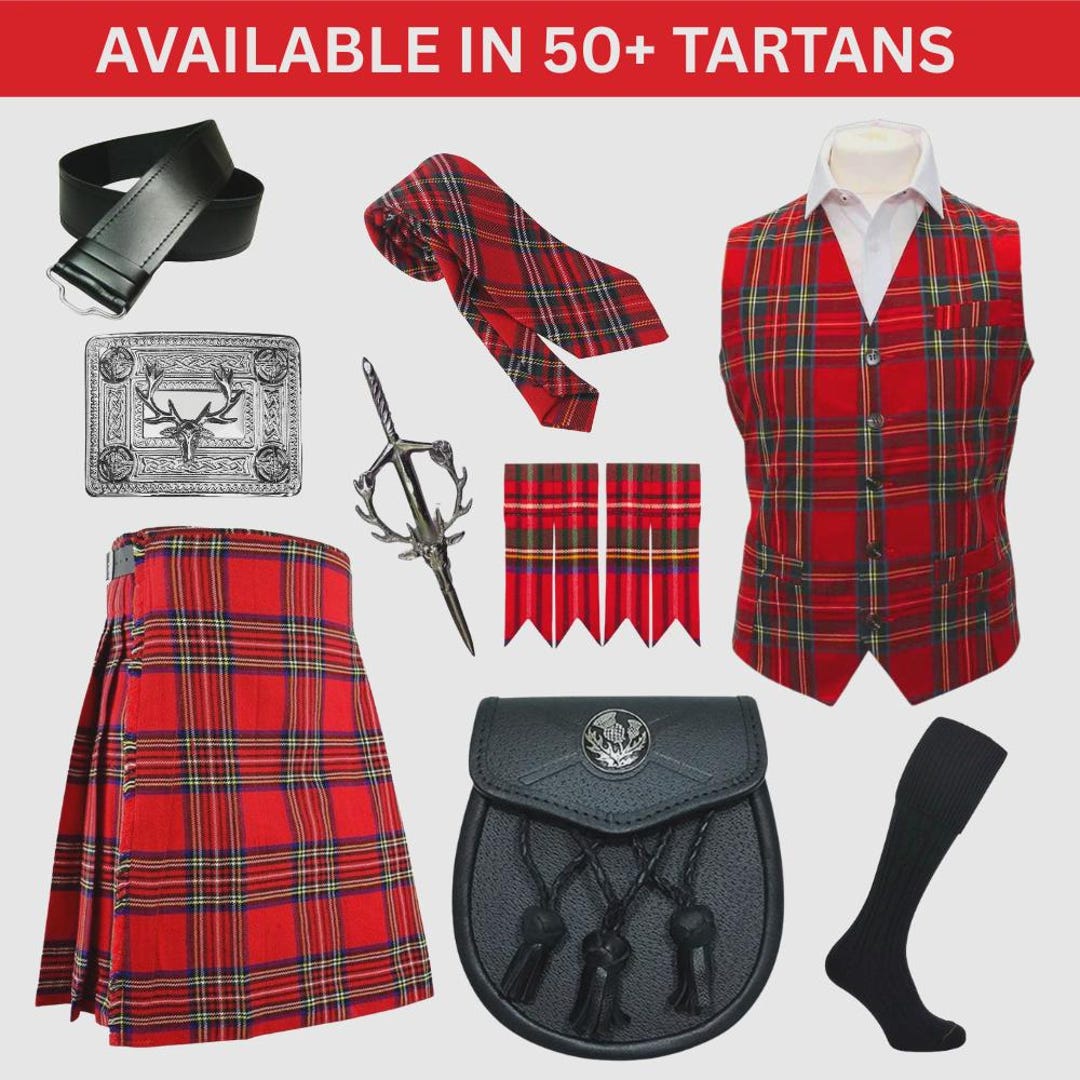 Men’s 9-piece Scottish Royal Stewart Kilt Set – Highland Traditional ...