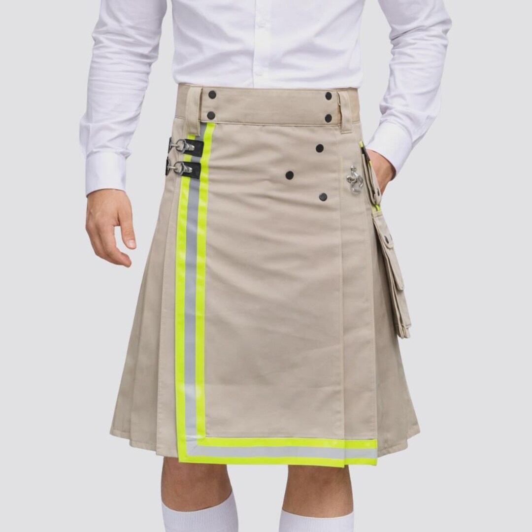 Khaki Firefighter Utility Kilt – 100% Cotton Tactical Work Kilt for Men ...
