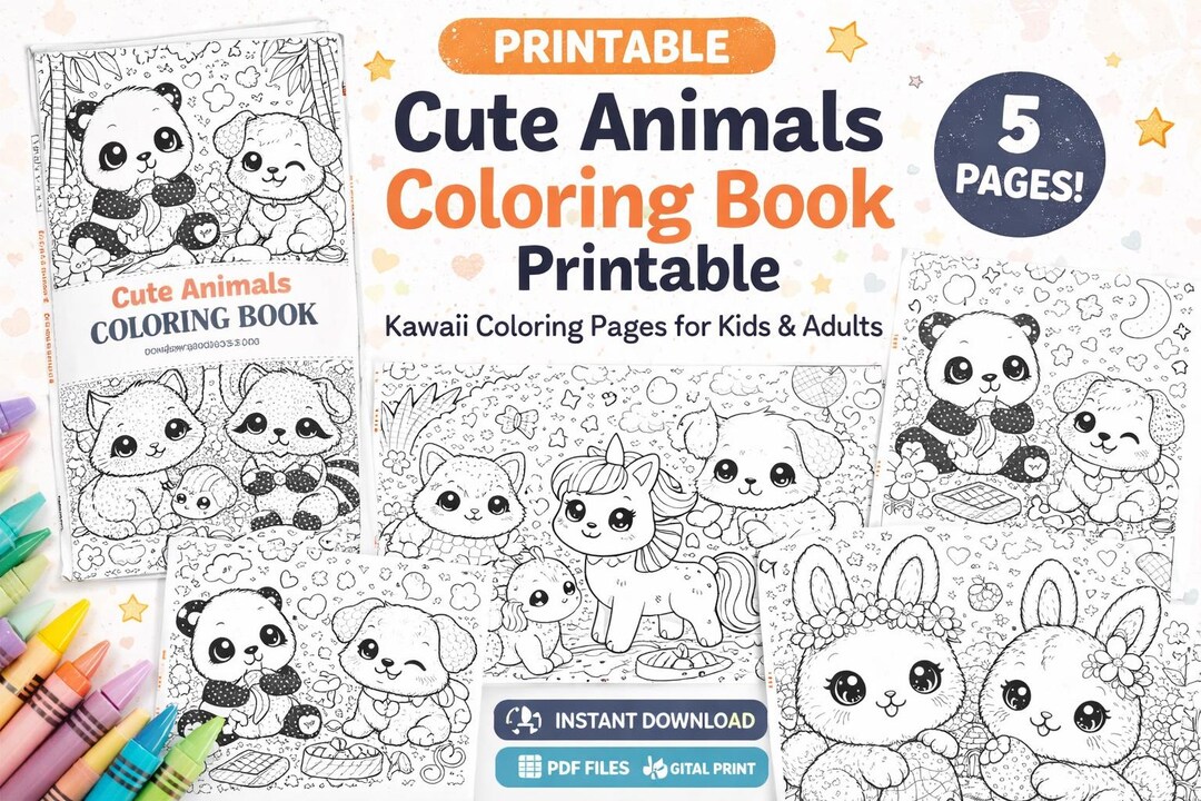 Cute Animals Coloring Book Printable | Kawaii Animal Coloring Pages ...