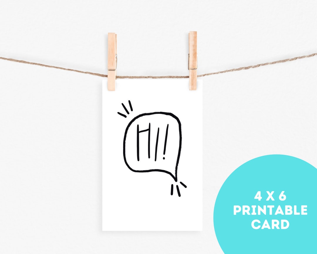 Printable Greeting Card, Hi Card, Digital Download, Blank Greeting Card ...