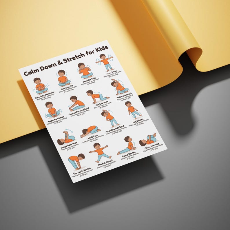 Calm Down & Stretch for Kids Printable – 16 Mindful Breathing Stretch ...