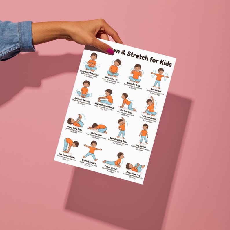 Calm Down & Stretch for Kids Printable – 16 Mindful Breathing Stretch ...