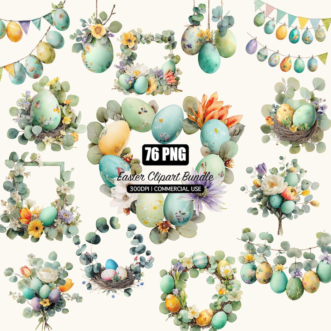 Watercolor Easter Clipart Bundle PNG Transparent Background Commercial ...