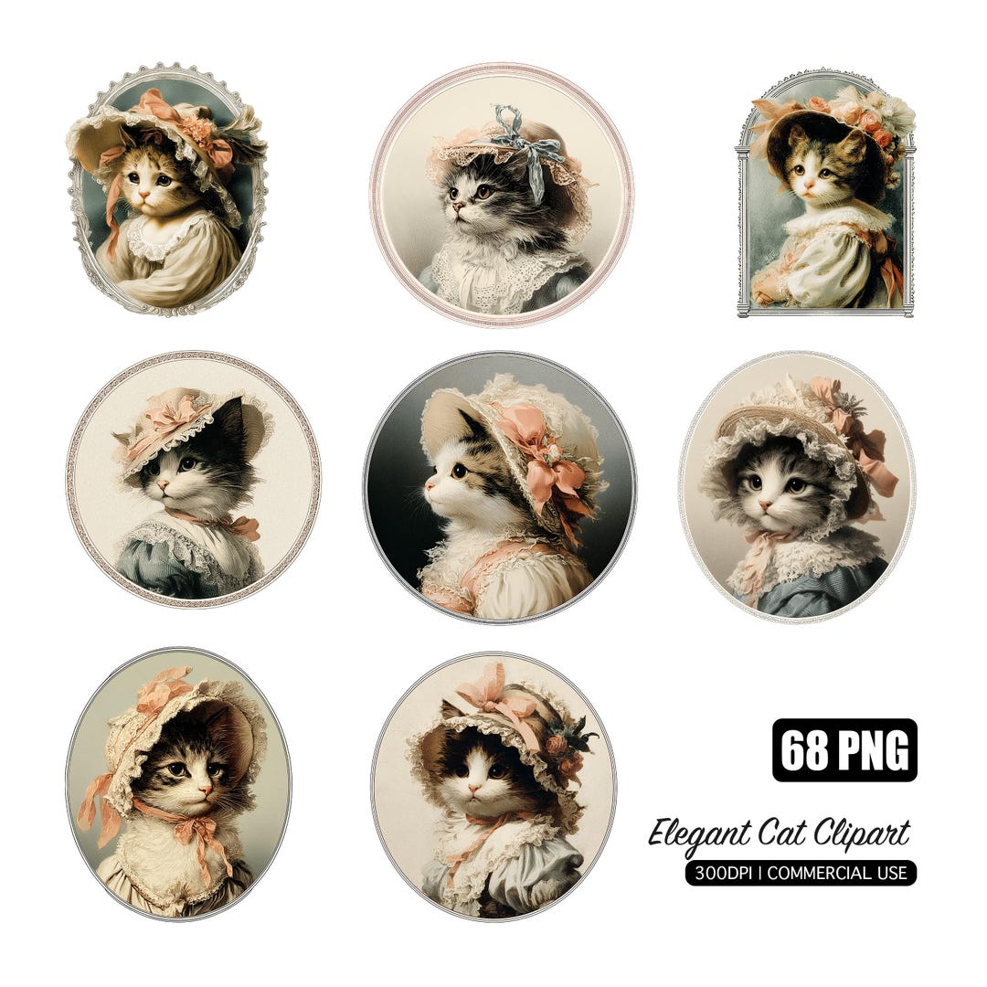Victorian Cat Clipart PNG – Elegant Vintage Kitty, Stamp Frame ...