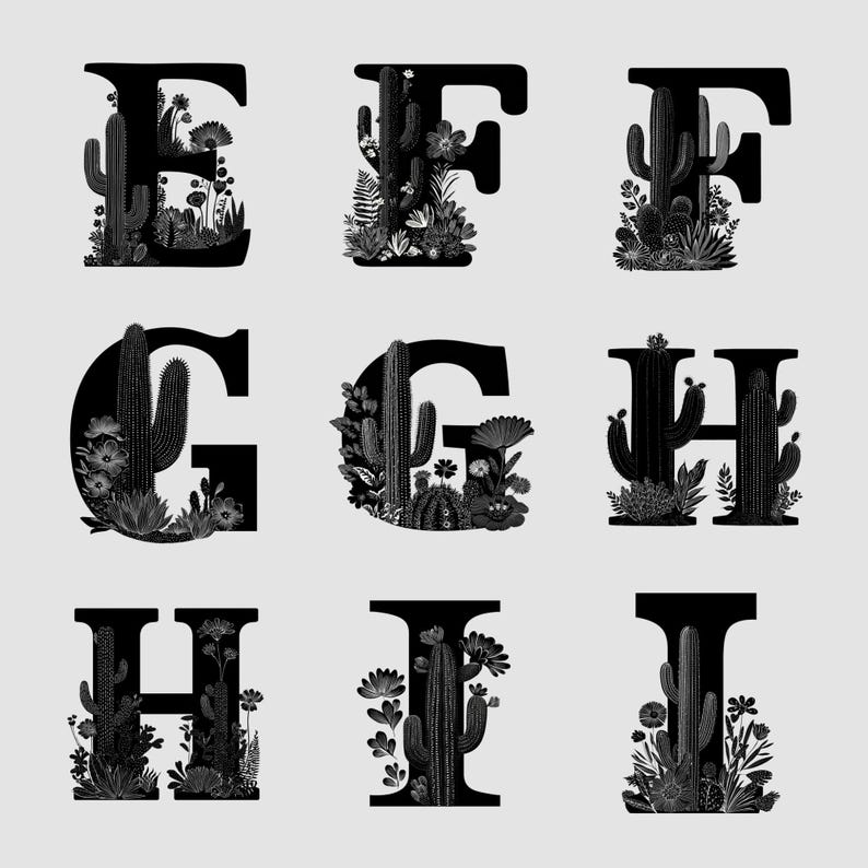 Cactus Alphabet SVG & PNG | Botanical Desert Cactus Letters Clipart ...