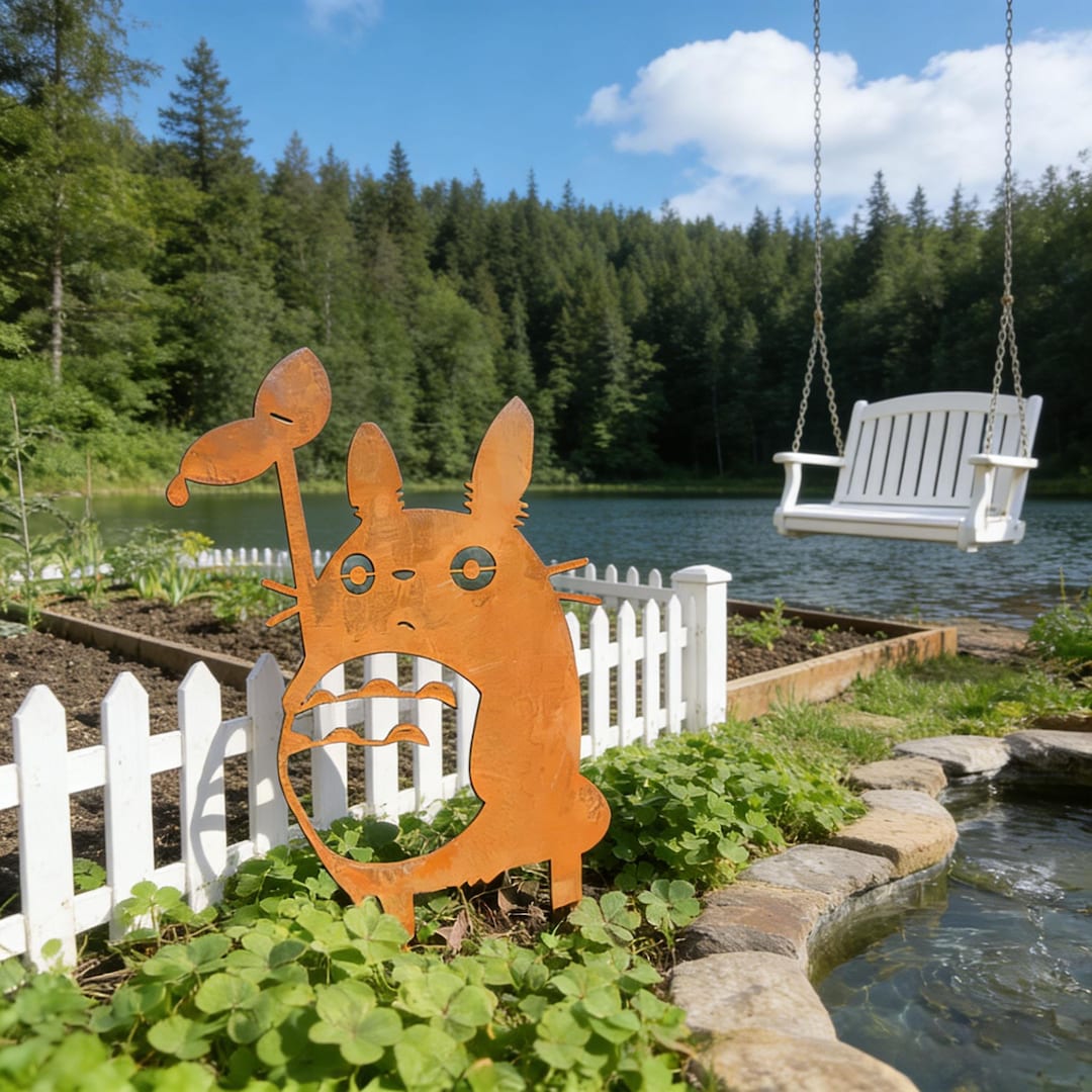 Rust-finish Chibi Totoro Stake, Adorable Chibi-style Ghibli Garden Art ...